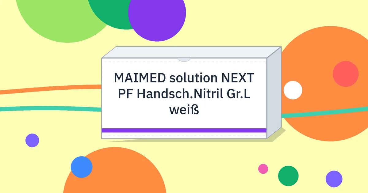 Symbolbild: Packung mit der Aufschrift MAIMED solution NEXT PF Handsch.Nitril Gr.L weiß (PZN 10308093) – Verfügbarkeit und Bezug in Apotheken in Frankfurt am Main