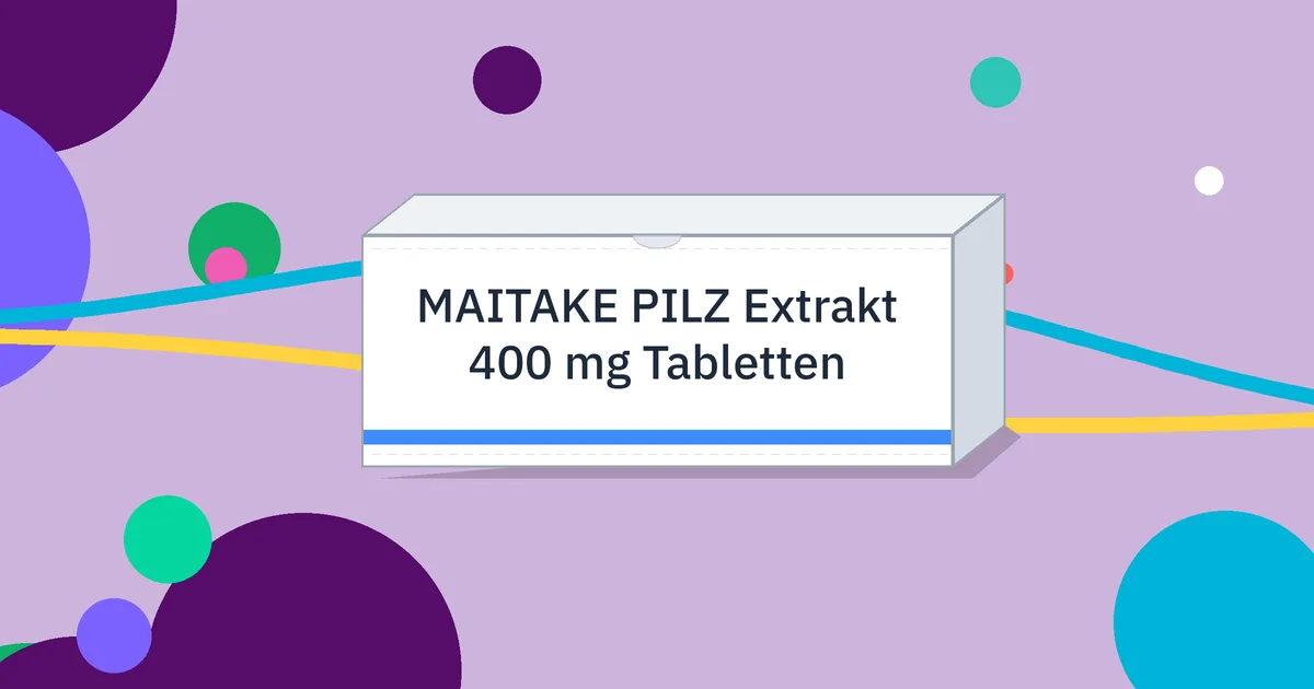 Symbolbild: Packung mit der Aufschrift MAITAKE PILZ Extrakt 400 mg Tabletten (PZN 09463894) – Verfügbarkeit und Bezug in Apotheken in Frankfurt am Main