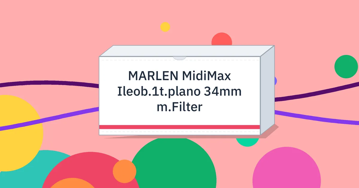 Symbolbild: Packung mit der Aufschrift MARLEN MidiMax Ileob.1t.plano 34mm m.Filter (PZN 16658109) – Verfügbarkeit und Bezug in Apotheken in Frankfurt am Main