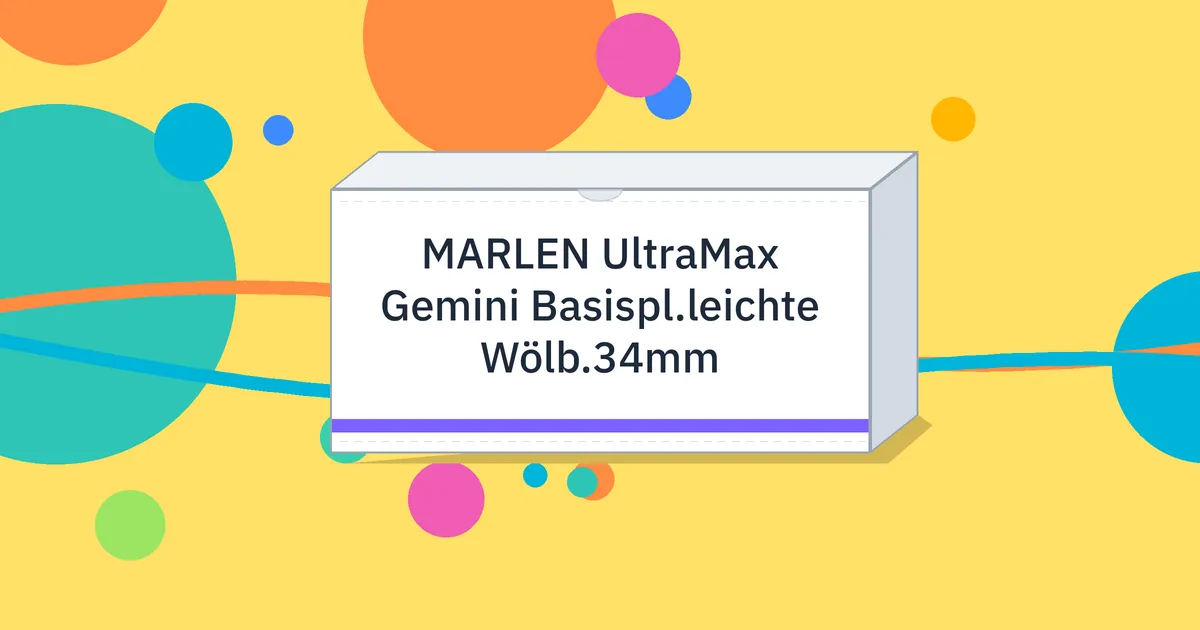 Symbolbild: Packung mit der Aufschrift MARLEN UltraMax Gemini Basispl.leichte Wölb.34mm (PZN 06783612) – Verfügbarkeit und Bezug in Apotheken in Frankfurt am Main