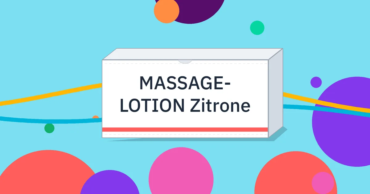 Symbolbild: Packung mit der Aufschrift MASSAGE-LOTION Zitrone (PZN 20520517) – Verfügbarkeit und Bezug in Apotheken in Frankfurt am Main