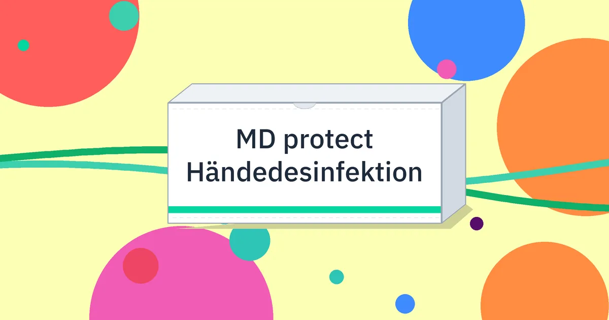 Symbolbild: Packung mit der Aufschrift MD protect Händedesinfektion (PZN 17267658) – Verfügbarkeit und Bezug in Apotheken in Frankfurt am Main