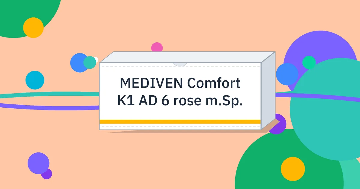 Symbolbild: Packung mit der Aufschrift MEDIVEN Comfort K1 AD 6 rose m.Sp. (PZN 14558941) – Verfügbarkeit und Bezug in Apotheken in Frankfurt am Main