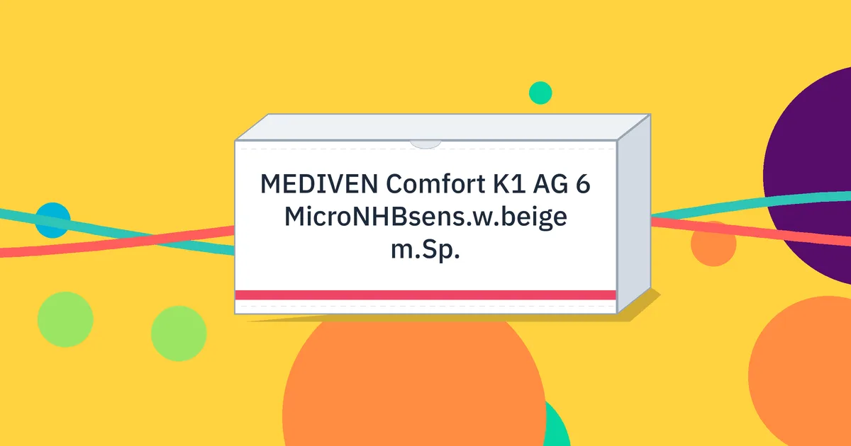 Symbolbild: Packung mit der Aufschrift MEDIVEN Comfort K1 AG 6 MicroNHBsens.w.beige m.Sp. (PZN 15799799) – Verfügbarkeit und Bezug in Apotheken in Frankfurt am Main
