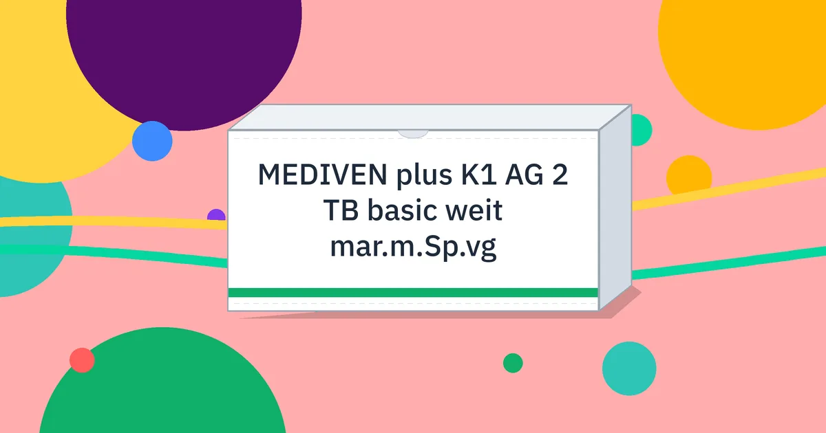 Symbolbild: Packung mit der Aufschrift MEDIVEN plus K1 AG 2 TB basic weit mar.m.Sp.vg (PZN 15058100) – Verfügbarkeit und Bezug in Apotheken in Frankfurt am Main