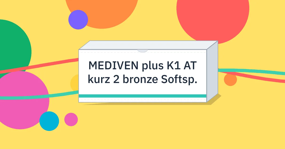Symbolbild: Packung mit der Aufschrift MEDIVEN plus K1 AT kurz 2 bronze Softsp. (PZN 15027140) – Verfügbarkeit und Bezug in Apotheken in Frankfurt am Main