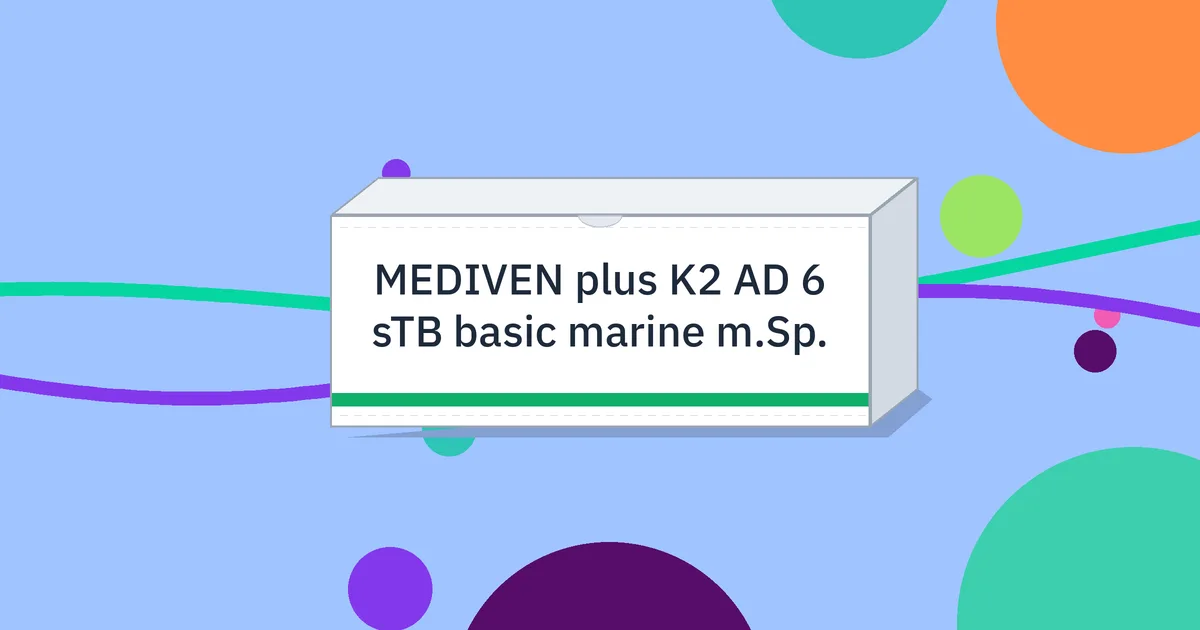 Symbolbild: Packung mit der Aufschrift MEDIVEN plus K2 AD 6 sTB basic marine m.Sp. (PZN 15095118) – Verfügbarkeit und Bezug in Apotheken in Frankfurt am Main
