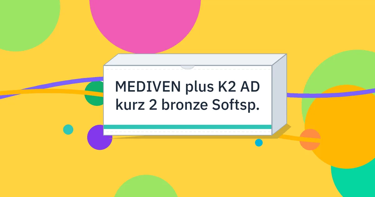 Symbolbild: Packung mit der Aufschrift MEDIVEN plus K2 AD kurz 2 bronze Softsp. (PZN 15097554) – Verfügbarkeit und Bezug in Apotheken in Frankfurt am Main