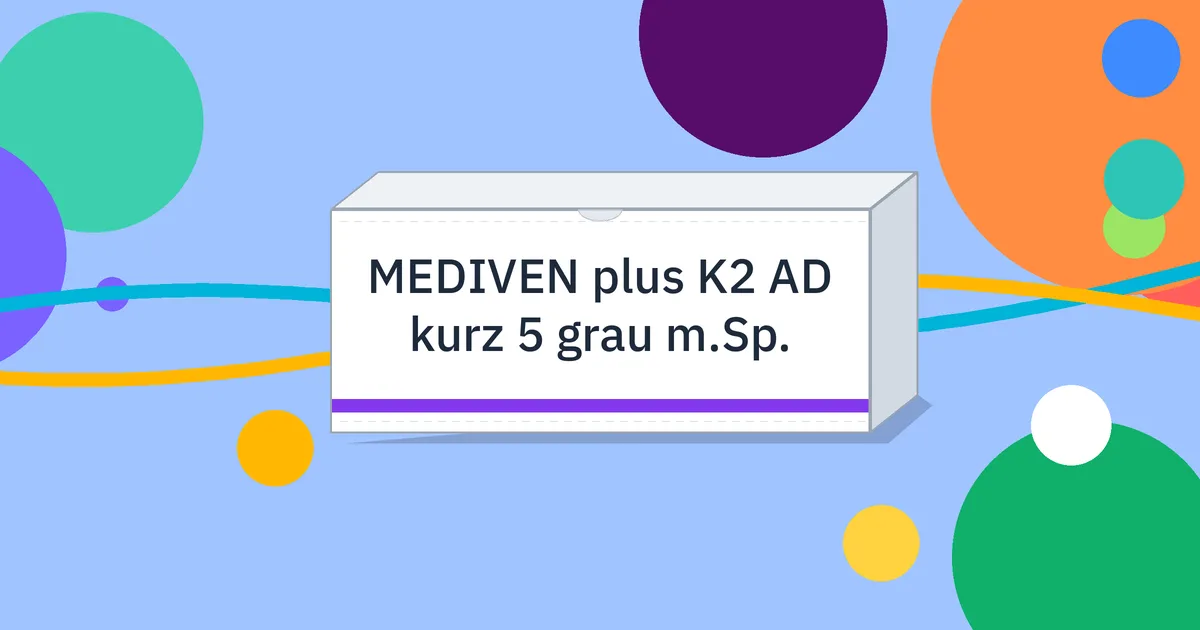 Symbolbild: Packung mit der Aufschrift MEDIVEN plus K2 AD kurz 5 grau m.Sp. (PZN 18946893) – Verfügbarkeit und Bezug in Apotheken in Frankfurt am Main