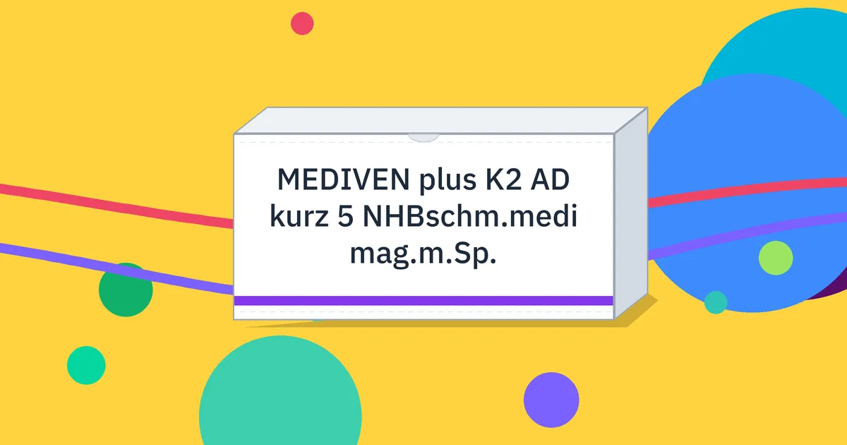 Symbolbild: Packung mit der Aufschrift MEDIVEN plus K2 AD kurz 5 NHBschm.medi mag.m.Sp. (PZN 15926743) – Verfügbarkeit und Bezug in Apotheken in Frankfurt am Main