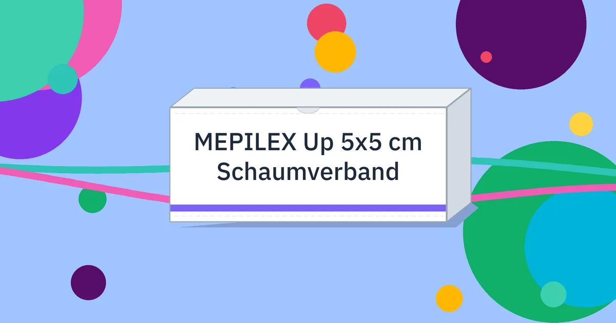 Symbolbild: Packung mit der Aufschrift MEPILEX Up 5x5 cm Schaumverband (PZN 20207192) – Verfügbarkeit und Bezug in Apotheken in Frankfurt am Main