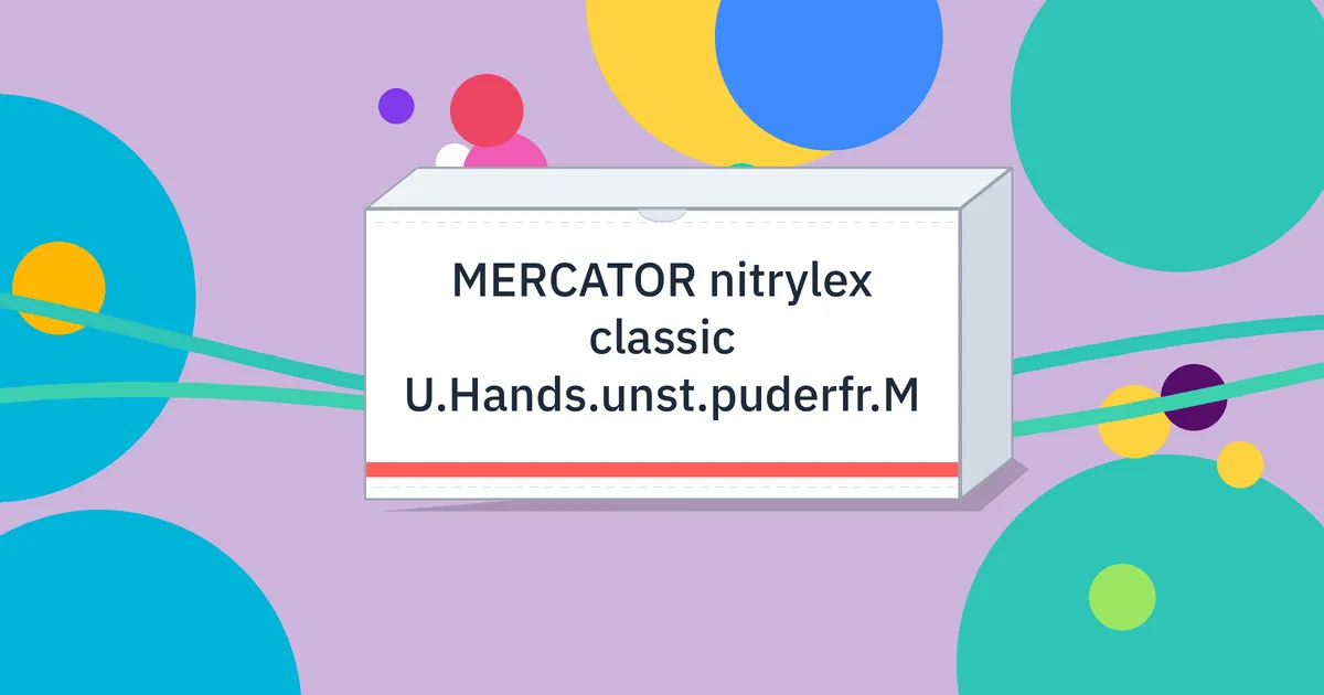 Symbolbild: Packung mit der Aufschrift MERCATOR nitrylex classic U.Hands.unst.puderfr.M (PZN 19208306) – Verfügbarkeit und Bezug in Apotheken in Frankfurt am Main