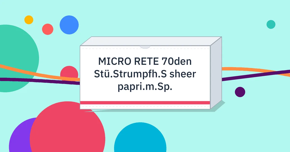 Symbolbild: Packung mit der Aufschrift MICRO RETE 70den Stü.Strumpfh.S sheer papri.m.Sp. (PZN 06450454) – Verfügbarkeit und Bezug in Apotheken in Frankfurt am Main
