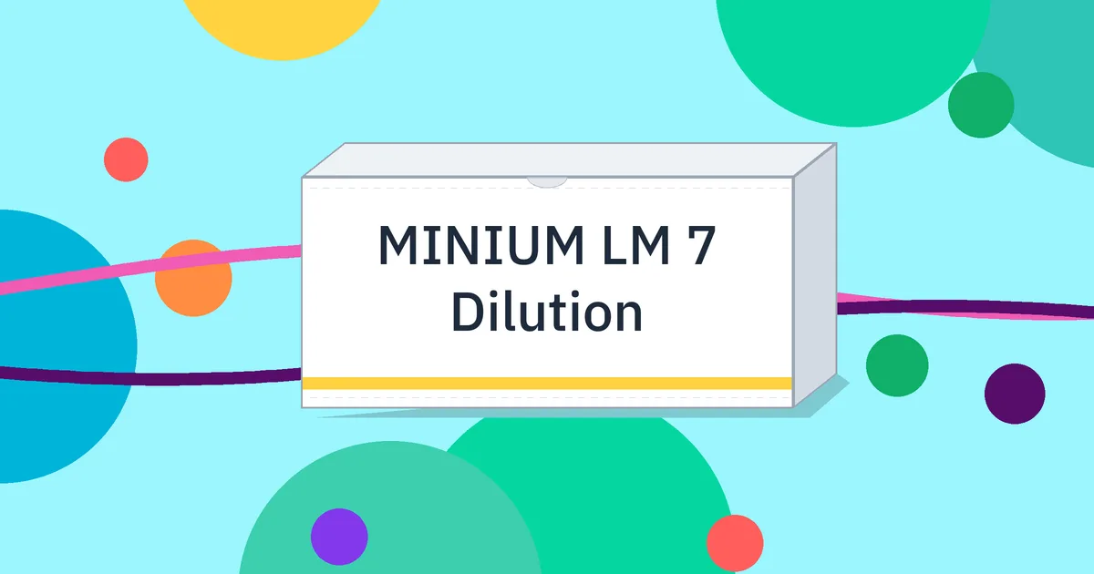 Symbolbild: Packung mit der Aufschrift MINIUM LM 7 Dilution (PZN 13608803) – Verfügbarkeit und Bezug in Apotheken in Frankfurt am Main