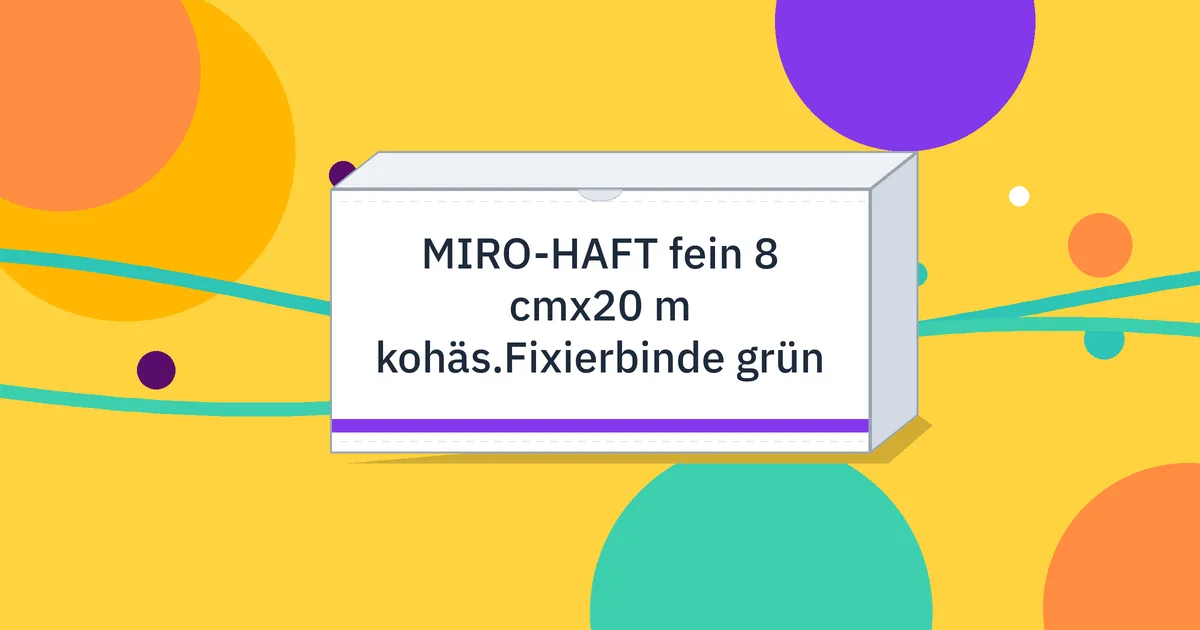 Symbolbild: Packung mit der Aufschrift MIRO-HAFT fein 8 cmx20 m kohäs.Fixierbinde grün (PZN 01212543) – Verfügbarkeit und Bezug in Apotheken in Frankfurt am Main