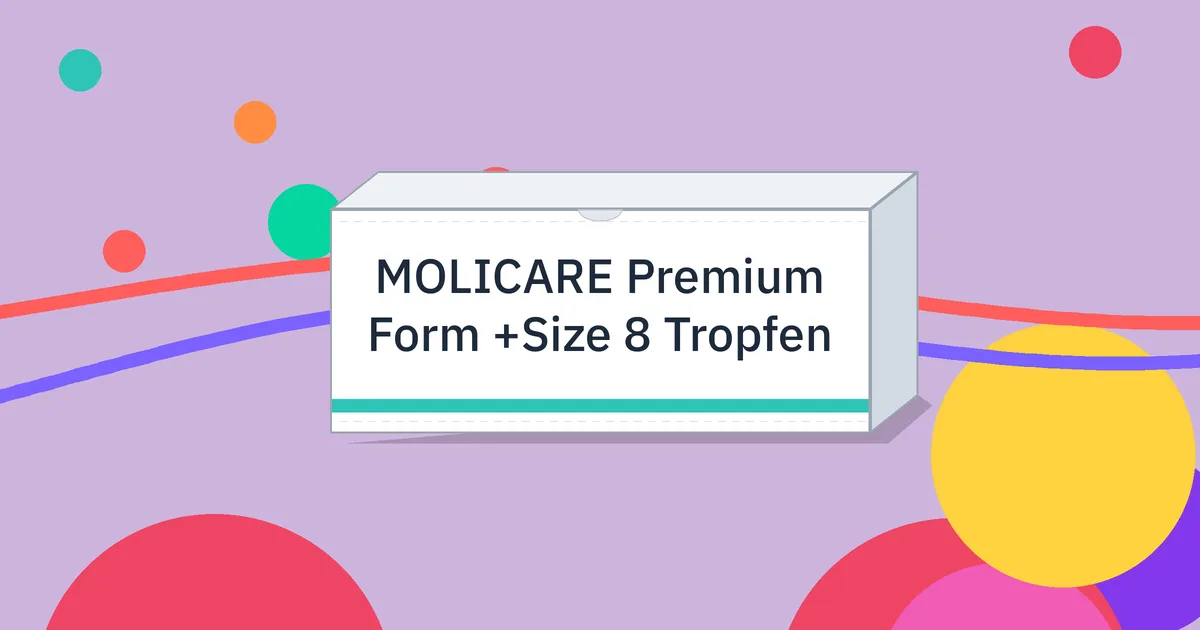 Symbolbild: Packung mit der Aufschrift MOLICARE Premium Form +Size 8 Tropfen (PZN 18828633) – Verfügbarkeit und Bezug in Apotheken in Frankfurt am Main