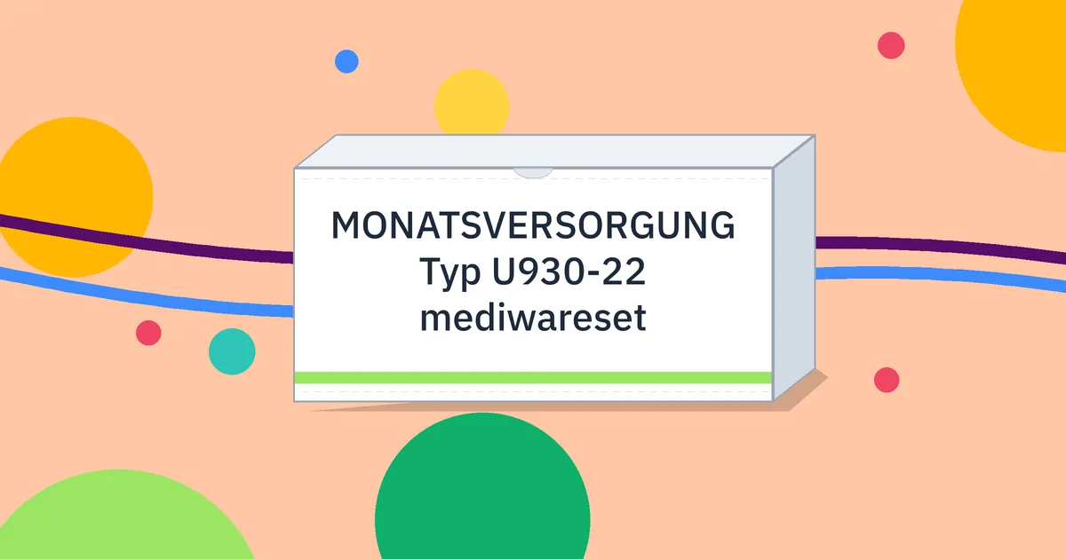 Symbolbild: Packung mit der Aufschrift MONATSVERSORGUNG Typ U930-22 mediwareset (PZN 19555953) – Verfügbarkeit und Bezug in Apotheken in Frankfurt am Main