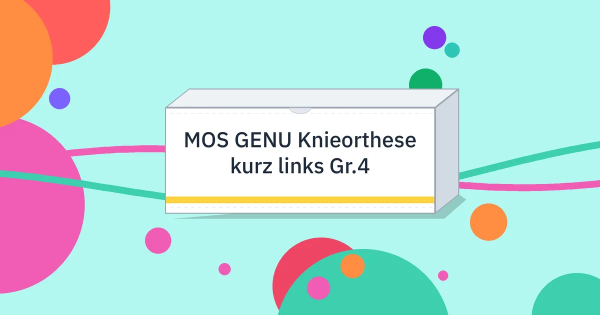 Symbolbild: Packung mit der Aufschrift MOS GENU Knieorthese kurz links Gr.4 (PZN 03142002) – Verfügbarkeit und Bezug in Apotheken in Frankfurt am Main