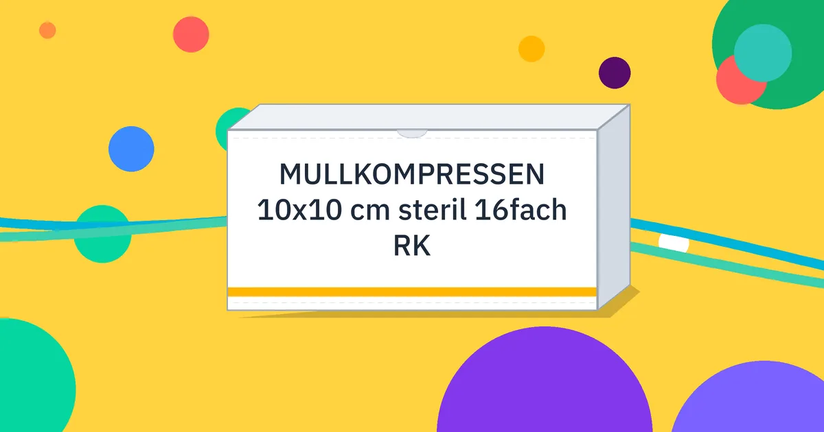 Symbolbild: Packung mit der Aufschrift MULLKOMPRESSEN 10x10 cm steril 16fach RK (PZN 09213944) – Verfügbarkeit und Bezug in Apotheken in Frankfurt am Main