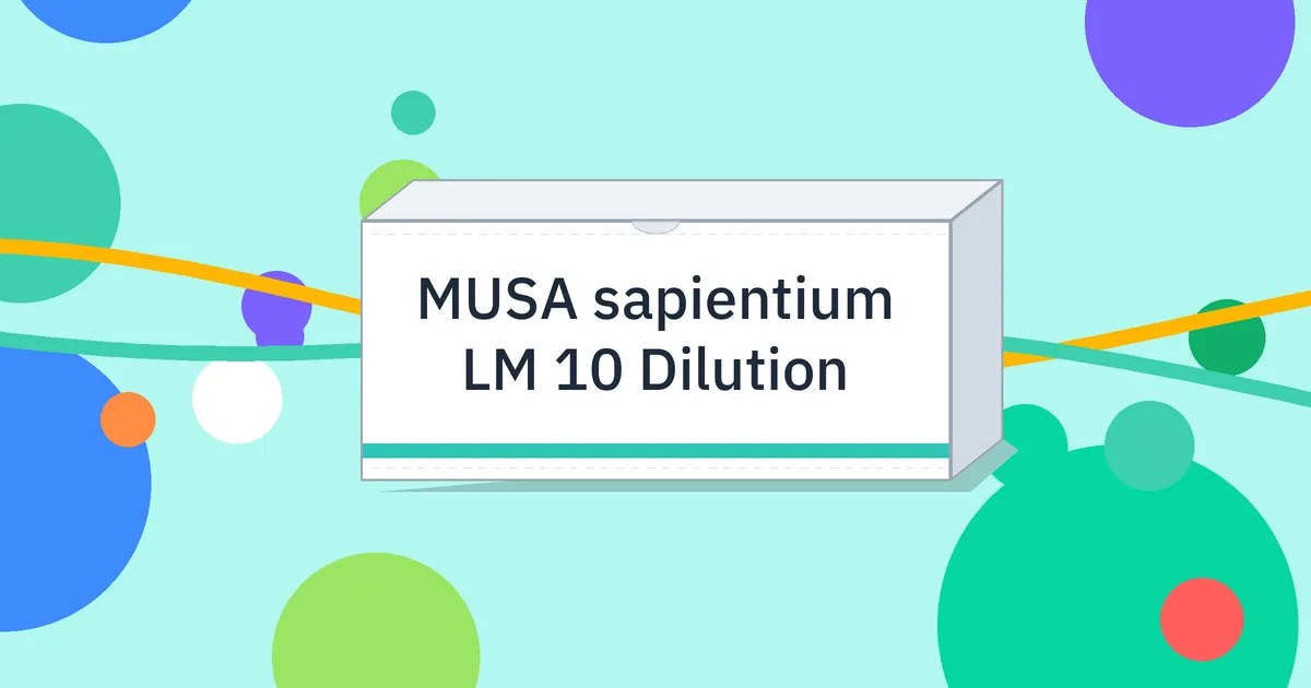 Symbolbild: Packung mit der Aufschrift MUSA sapientium LM 10 Dilution (PZN 13611656) – Verfügbarkeit und Bezug in Apotheken in Frankfurt am Main