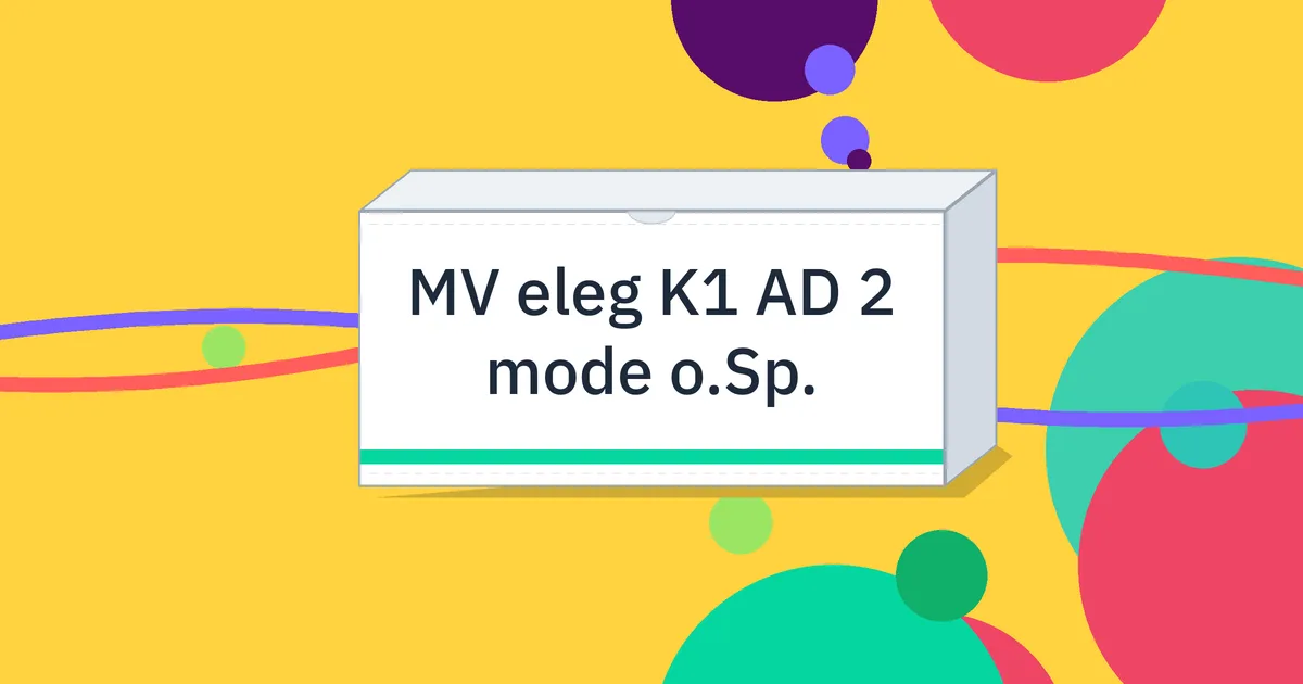 Symbolbild: Packung mit der Aufschrift MV eleg K1 AD 2 mode o.Sp. (PZN 04539351) – Verfügbarkeit und Bezug in Apotheken in Frankfurt am Main