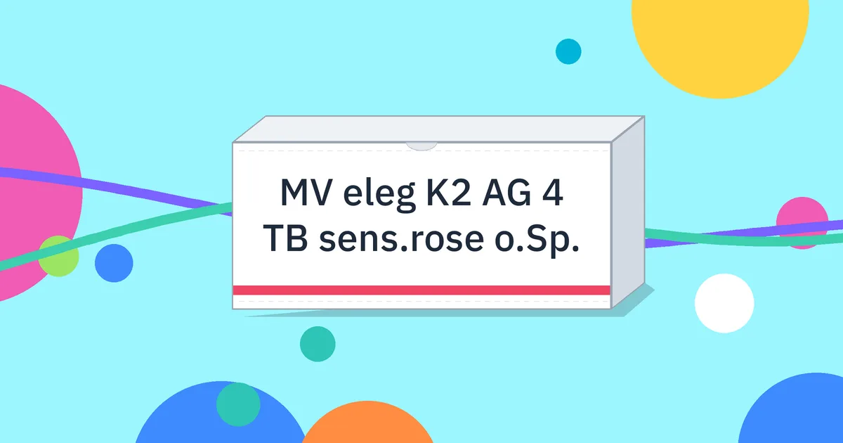 Symbolbild: Packung mit der Aufschrift MV eleg K2 AG 4 TB sens.rose o.Sp. (PZN 14699400) – Verfügbarkeit und Bezug in Apotheken in Frankfurt am Main