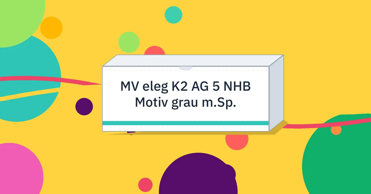 Symbolbild: Packung mit der Aufschrift MV eleg K2 AG 5 NHB Motiv grau m.Sp. (PZN 18929883) – Verfügbarkeit und Bezug in Apotheken in Frankfurt am Main