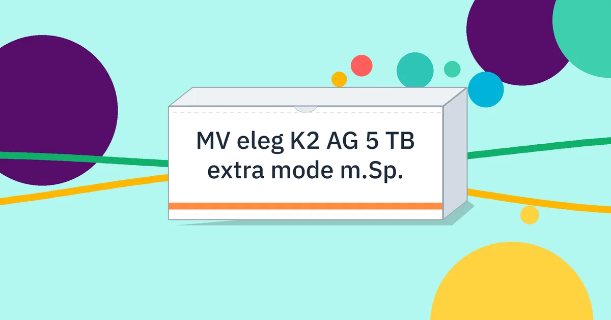 Symbolbild: Packung mit der Aufschrift MV eleg K2 AG 5 TB extra mode m.Sp. (PZN 09876544) – Verfügbarkeit und Bezug in Apotheken in Frankfurt am Main