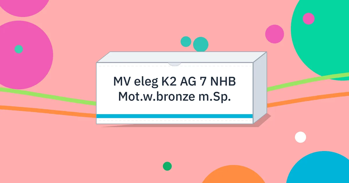 Symbolbild: Packung mit der Aufschrift MV eleg K2 AG 7 NHB Mot.w.bronze m.Sp. (PZN 15727044) – Verfügbarkeit und Bezug in Apotheken in Frankfurt am Main