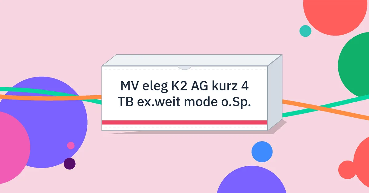 Symbolbild: Packung mit der Aufschrift MV eleg K2 AG kurz 4 TB ex.weit mode o.Sp. (PZN 09880310) – Verfügbarkeit und Bezug in Apotheken in Frankfurt am Main