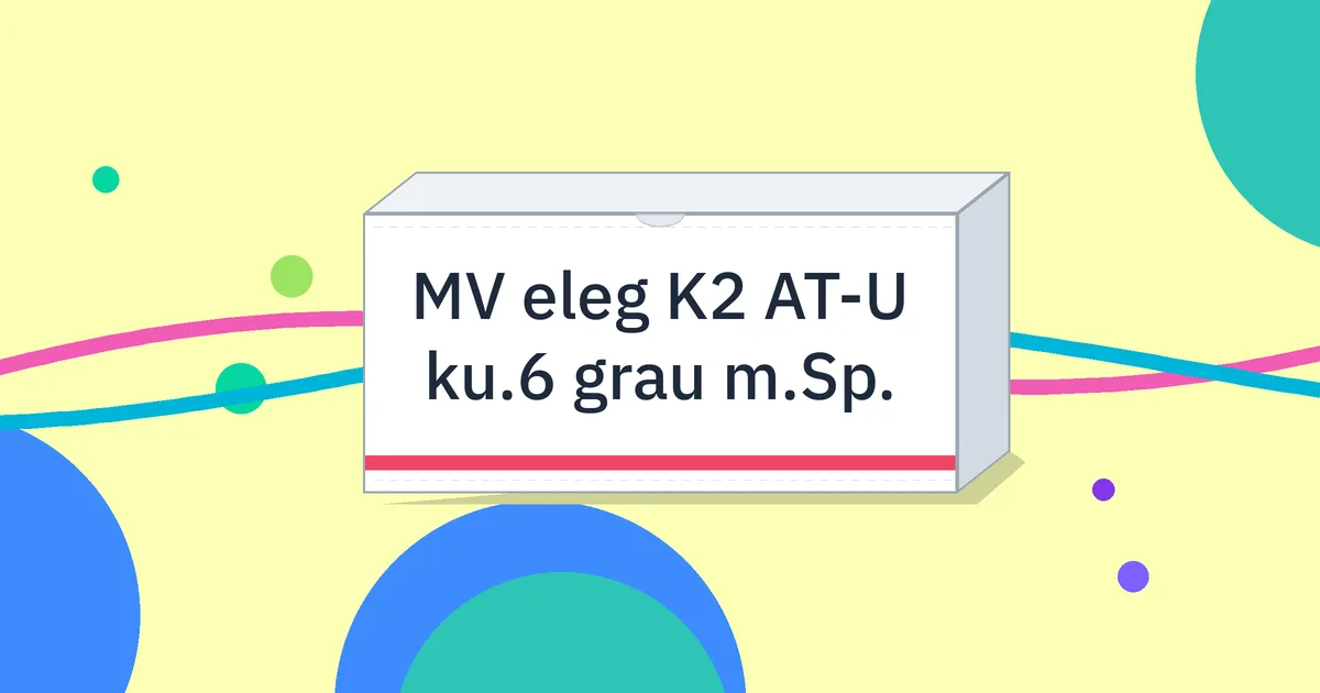 Symbolbild: Packung mit der Aufschrift MV eleg K2 AT-U ku.6 grau m.Sp. (PZN 18923768) – Verfügbarkeit und Bezug in Apotheken in Frankfurt am Main