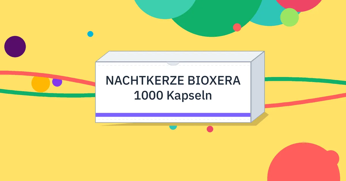 Symbolbild: Packung mit der Aufschrift NACHTKERZE BIOXERA 1000 Kapseln (PZN 08921610) – Verfügbarkeit und Bezug in Apotheken in Frankfurt am Main