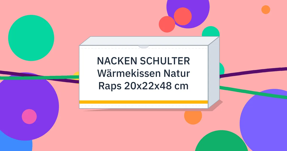 Symbolbild: Packung mit der Aufschrift NACKEN SCHULTER Wärmekissen Natur Raps 20x22x48 cm (PZN 13716728) – Verfügbarkeit und Bezug in Apotheken in Frankfurt am Main