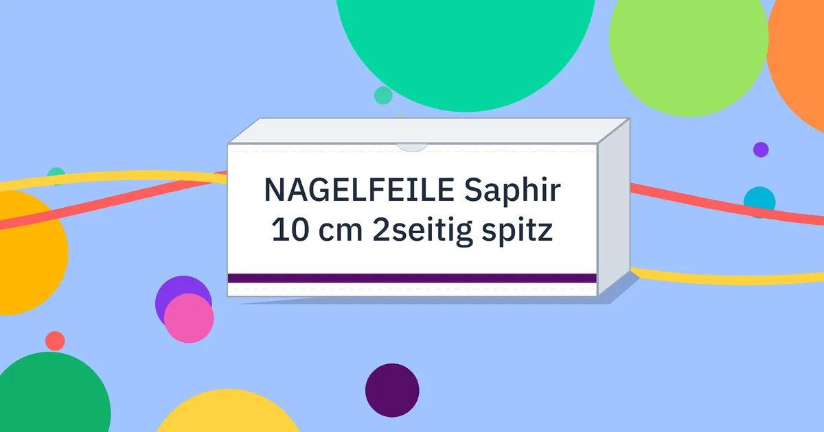 Symbolbild: Packung mit der Aufschrift NAGELFEILE Saphir 10 cm 2seitig spitz (PZN 10932673) – Verfügbarkeit und Bezug in Apotheken in Frankfurt am Main