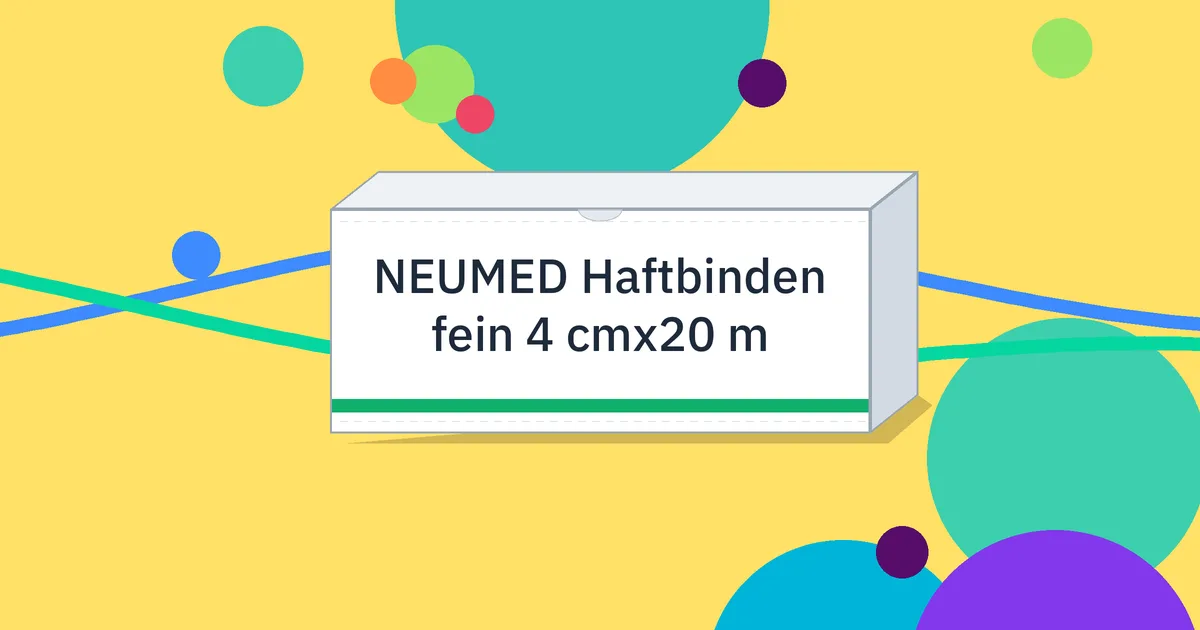 Symbolbild: Packung mit der Aufschrift NEUMED Haftbinden fein 4 cmx20 m (PZN 02723240) – Verfügbarkeit und Bezug in Apotheken in Frankfurt am Main