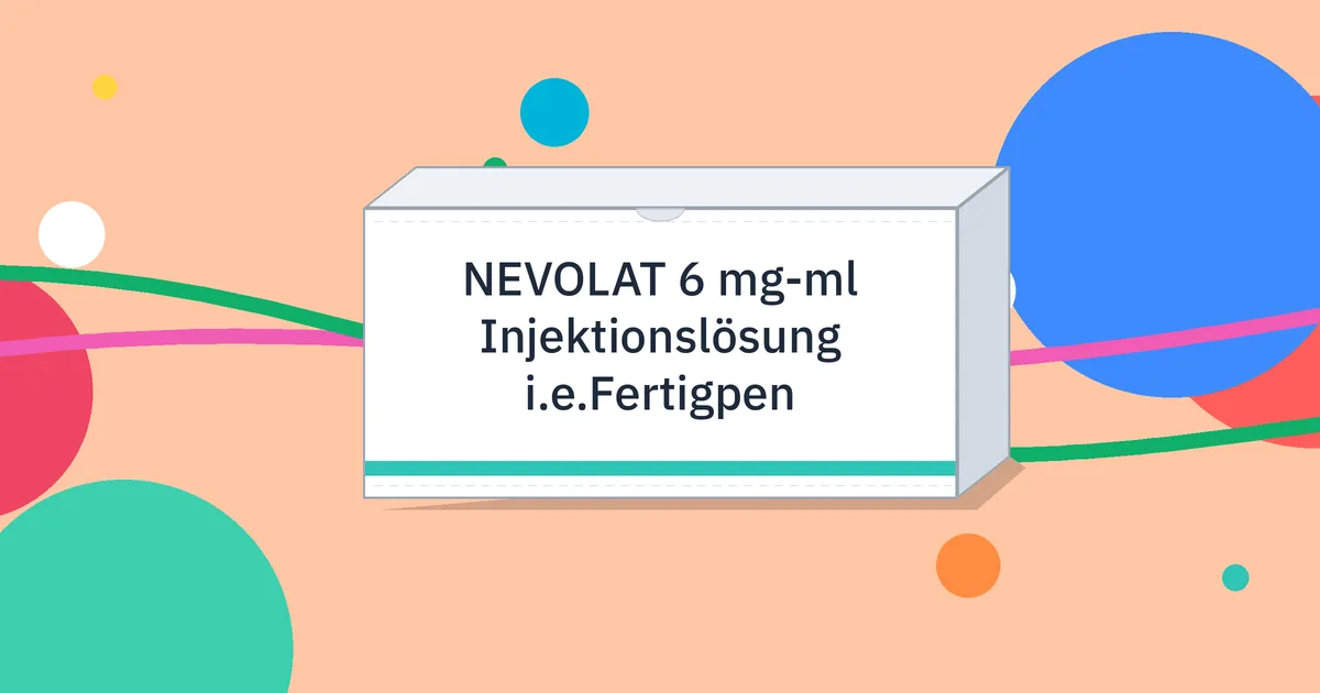Symbolbild: Packung mit der Aufschrift NEVOLAT 6 mg-ml Injektionslösung i.e.Fertigpen (PZN 19180016) – Verfügbarkeit und Bezug in Apotheken in Frankfurt am Main