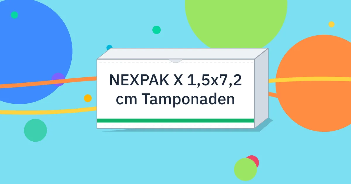 Symbolbild: Packung mit der Aufschrift NEXPAK X 1,5x7,2 cm Tamponaden (PZN 20190356) – Verfügbarkeit und Bezug in Apotheken in Frankfurt am Main