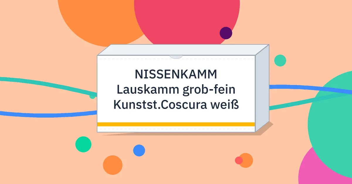 Symbolbild: Packung mit der Aufschrift NISSENKAMM Lauskamm grob-fein Kunstst.Coscura weiß (PZN 10213493) – Verfügbarkeit und Bezug in Apotheken in Frankfurt am Main