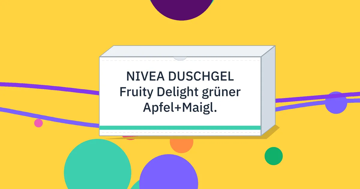 Symbolbild: Packung mit der Aufschrift NIVEA DUSCHGEL Fruity Delight grüner Apfel+Maigl. (PZN 19551843) – Verfügbarkeit und Bezug in Apotheken in Frankfurt am Main