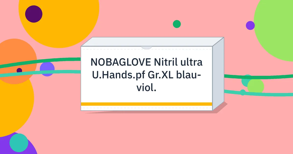 Symbolbild: Packung mit der Aufschrift NOBAGLOVE Nitril ultra U.Hands.pf Gr.XL blau-viol. (PZN 15624433) – Verfügbarkeit und Bezug in Apotheken in Frankfurt am Main