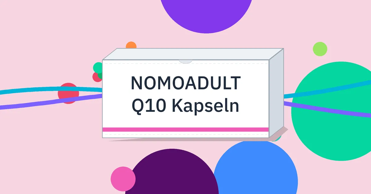 Symbolbild: Packung mit der Aufschrift NOMOADULT Q10 Kapseln (PZN 11874877) – Verfügbarkeit und Bezug in Apotheken in Frankfurt am Main