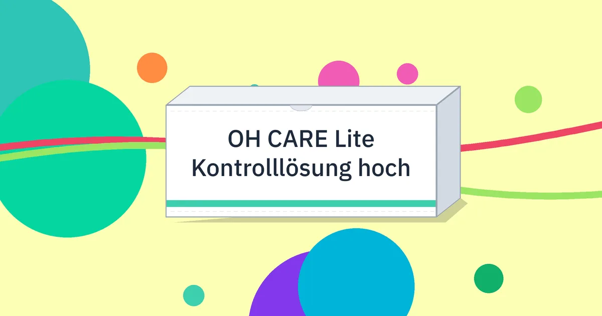Symbolbild: Packung mit der Aufschrift OH CARE Lite Kontrolllösung hoch (PZN 20402491) – Verfügbarkeit und Bezug in Apotheken in Frankfurt am Main