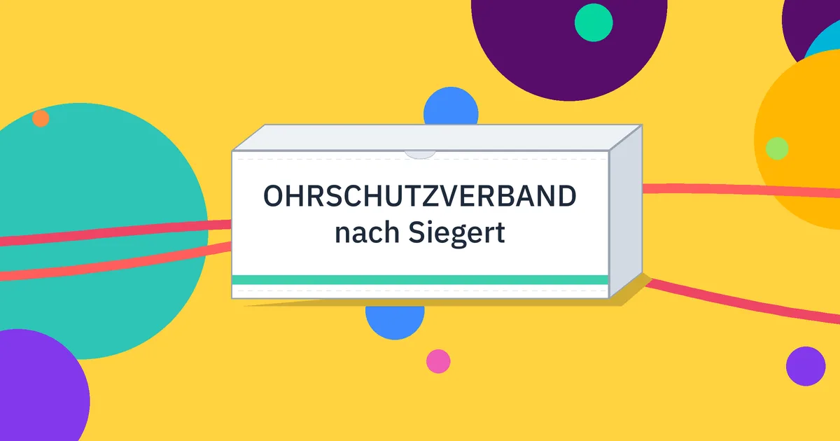 Symbolbild: Packung mit der Aufschrift OHRSCHUTZVERBAND nach Siegert (PZN 07625111) – Verfügbarkeit und Bezug in Apotheken in Frankfurt am Main