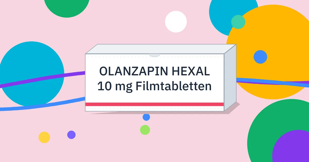 Symbolbild: Packung mit der Aufschrift OLANZAPIN HEXAL 10 mg Filmtabletten (PZN 08877435) – Verfügbarkeit und Bezug in Apotheken in Frankfurt am Main