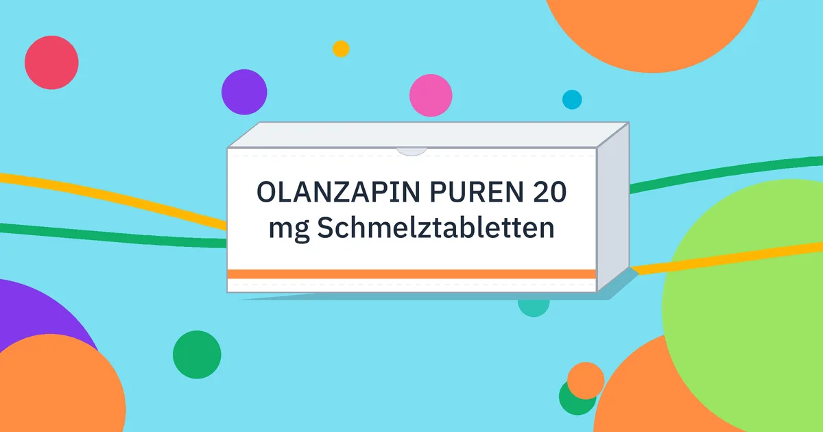 Symbolbild: Packung mit der Aufschrift OLANZAPIN PUREN 20 mg Schmelztabletten (PZN 18700873) – Verfügbarkeit und Bezug in Apotheken in Frankfurt am Main