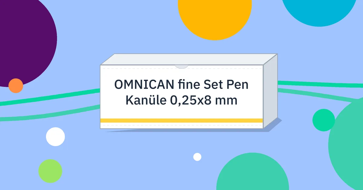 Symbolbild: Packung mit der Aufschrift OMNICAN fine Set Pen Kanüle 0,25x8 mm (PZN 05893801) – Verfügbarkeit und Bezug in Apotheken in Frankfurt am Main