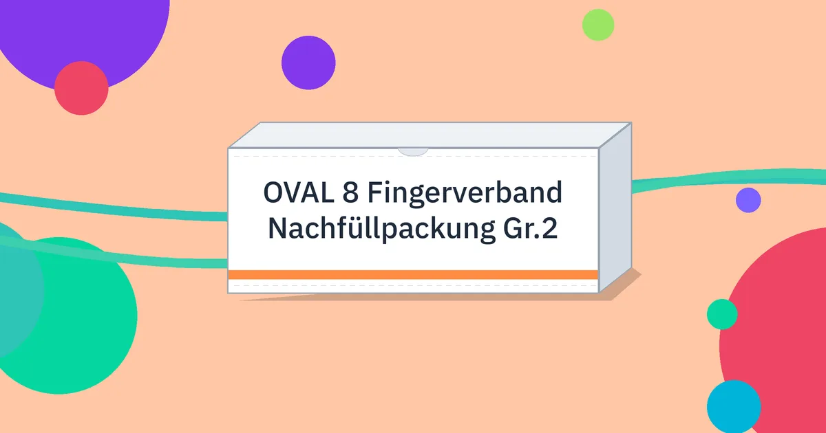 Symbolbild: Packung mit der Aufschrift OVAL 8 Fingerverband Nachfüllpackung Gr.2 (PZN 06711179) – Verfügbarkeit und Bezug in Apotheken in Frankfurt am Main