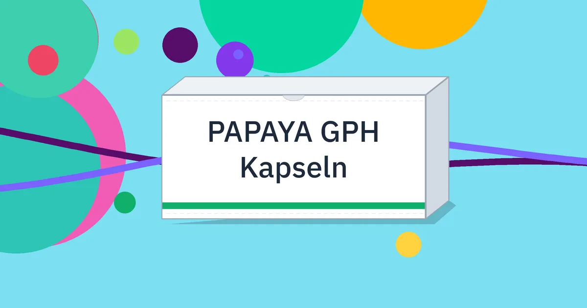Symbolbild: Packung mit der Aufschrift PAPAYA GPH Kapseln (PZN 03448853) – Verfügbarkeit und Bezug in Apotheken in Frankfurt am Main