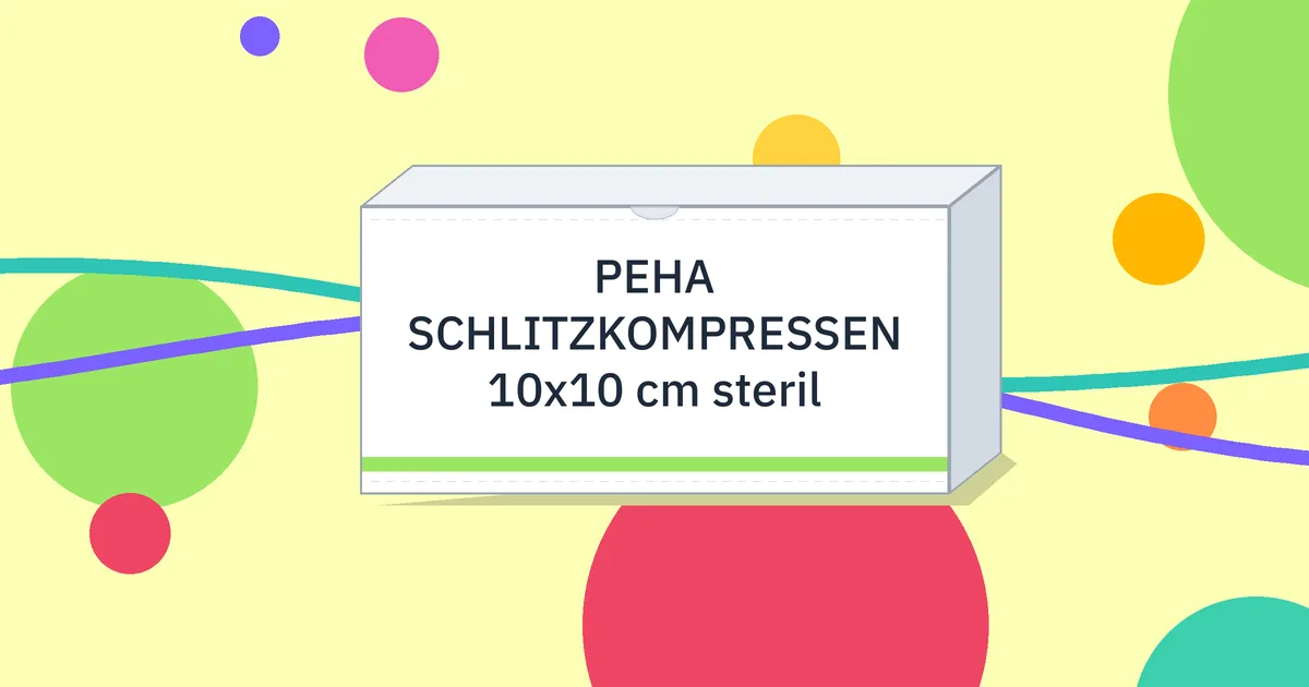 Symbolbild: Packung mit der Aufschrift PEHA SCHLITZKOMPRESSEN 10x10 cm steril (PZN 13745345) – Verfügbarkeit und Bezug in Apotheken in Frankfurt am Main