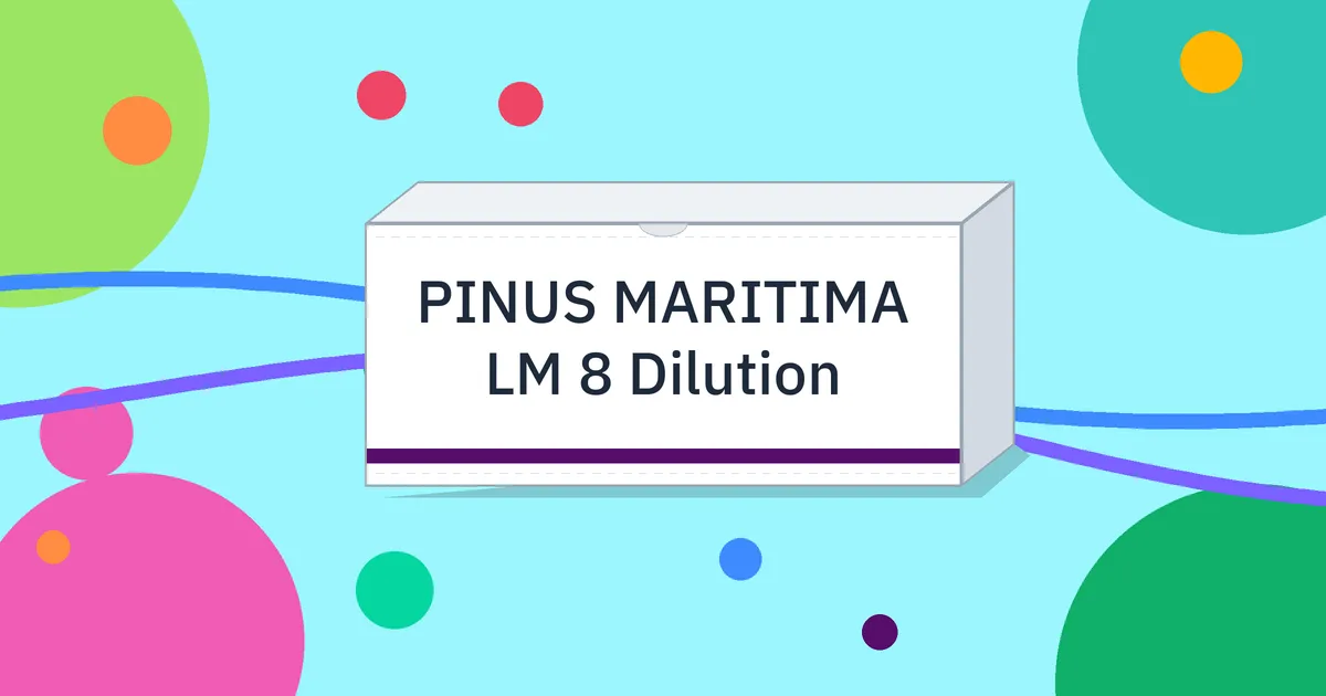 Symbolbild: Packung mit der Aufschrift PINUS MARITIMA LM 8 Dilution (PZN 13644294) – Verfügbarkeit und Bezug in Apotheken in Frankfurt am Main